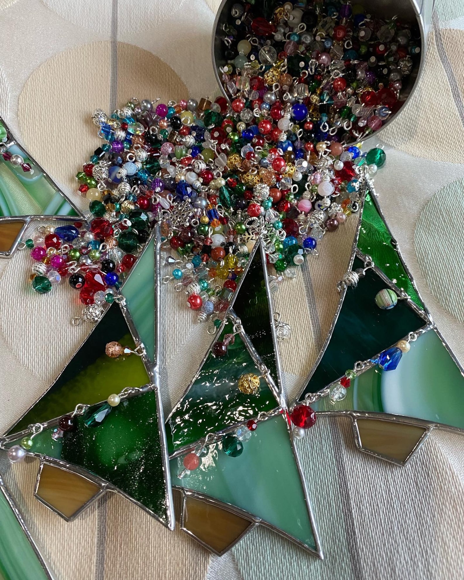 Abstract Stained Glass Christmas Tree Ornament | Gift Boxed | Green Red ...