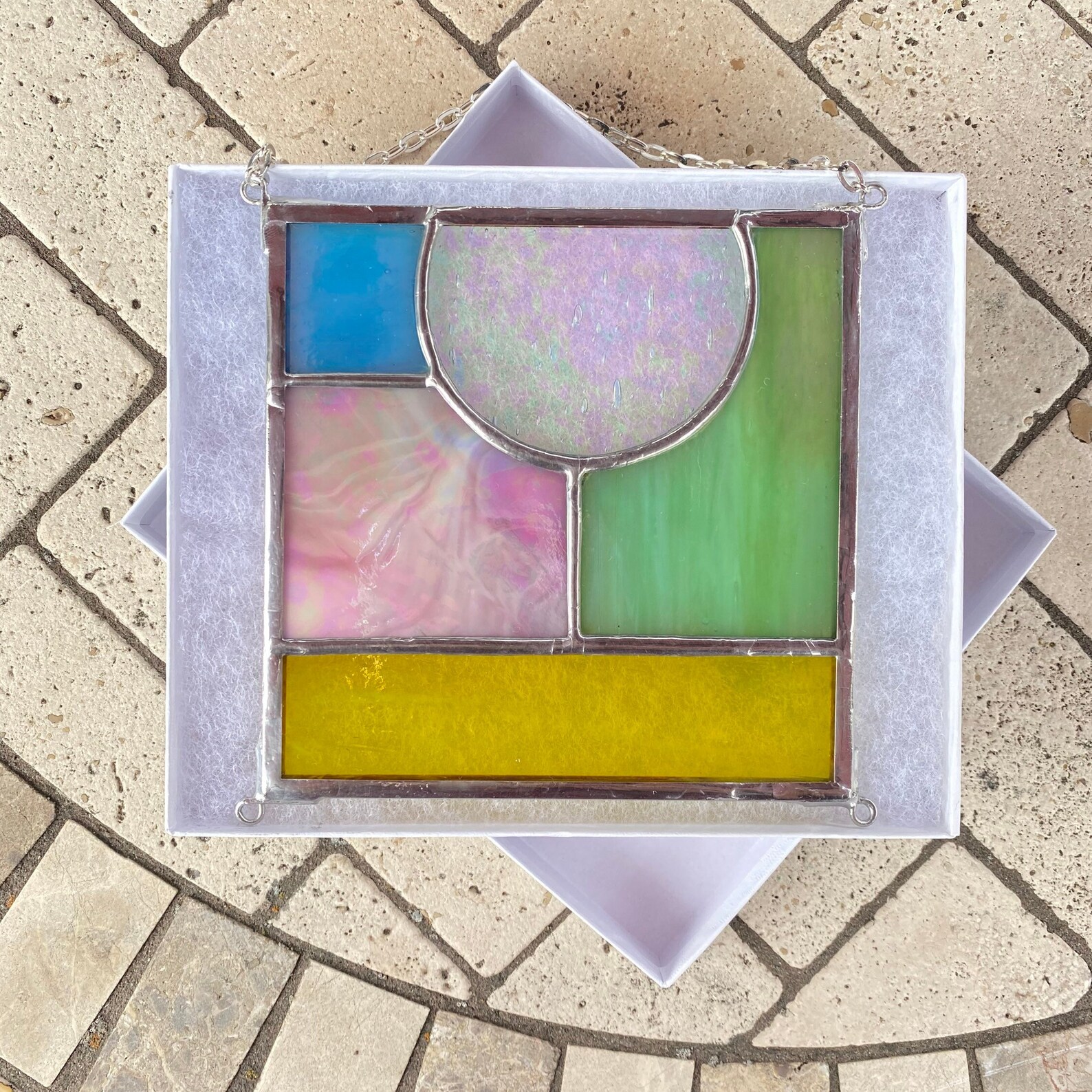 Small Abstract Square Stained Glass Suncatcher | 5" X 5" Gift Boxed - Etsy
