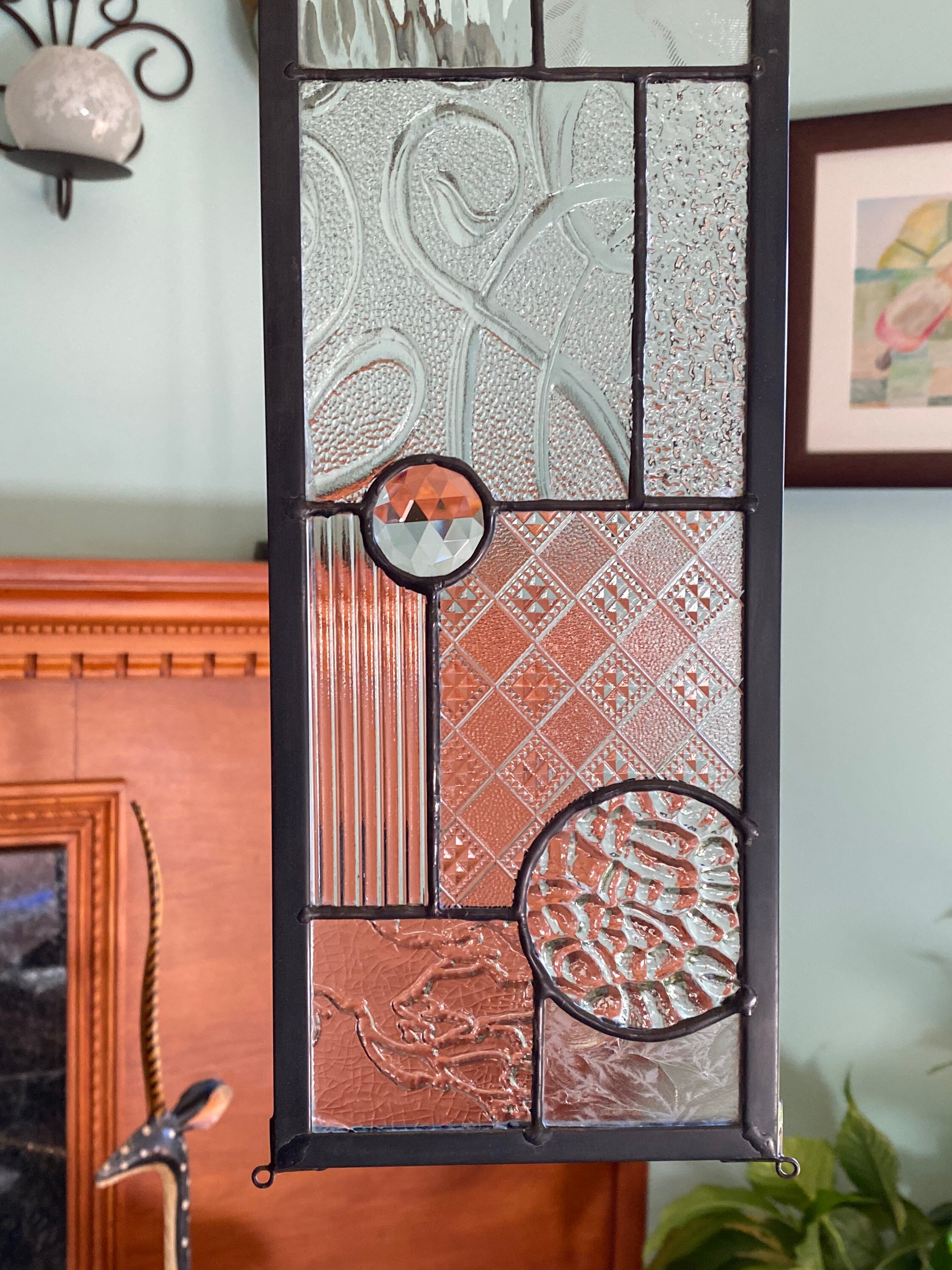 Modern Narrow Stained Glass Panel | 5" X 24" | Abstract Textured Clear ...