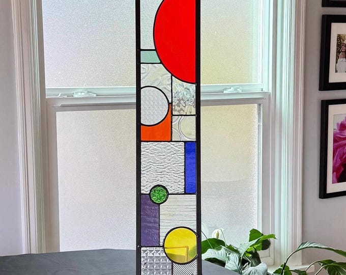Modern Geometric Stained Glass Window Panel 5 X 24 Inches Abstract ...