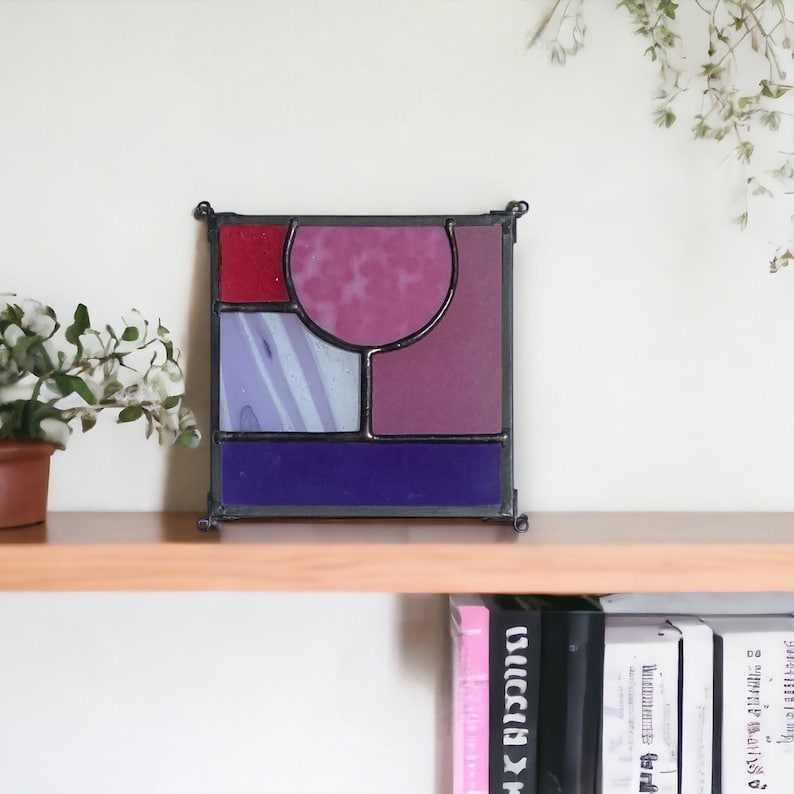 Small Abstract Square Stained Glass Suncatcher | 5" X 5" Gift Boxed - Etsy