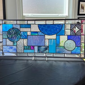 Handcrafted Abstract Stained Glass Suncatcher | Blue Clear With Gold ...