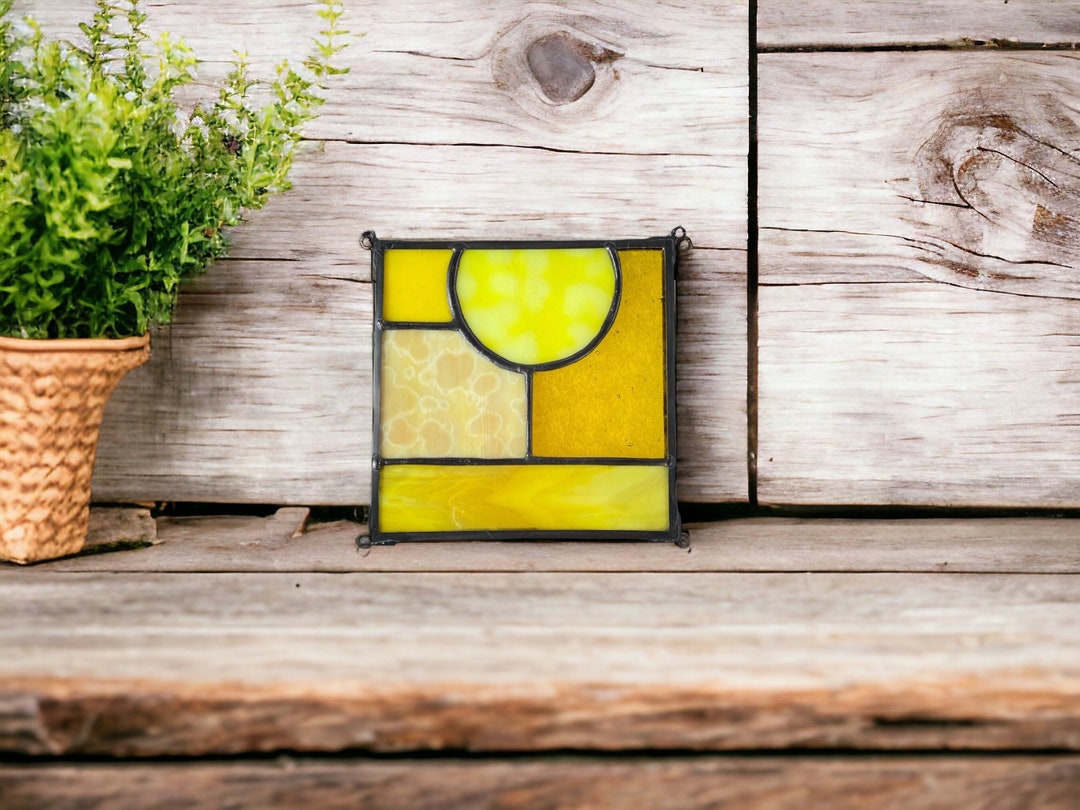 Small Yellow Square Abstract Stained Glass | 5" X 5" - Gifted Boxed - Etsy