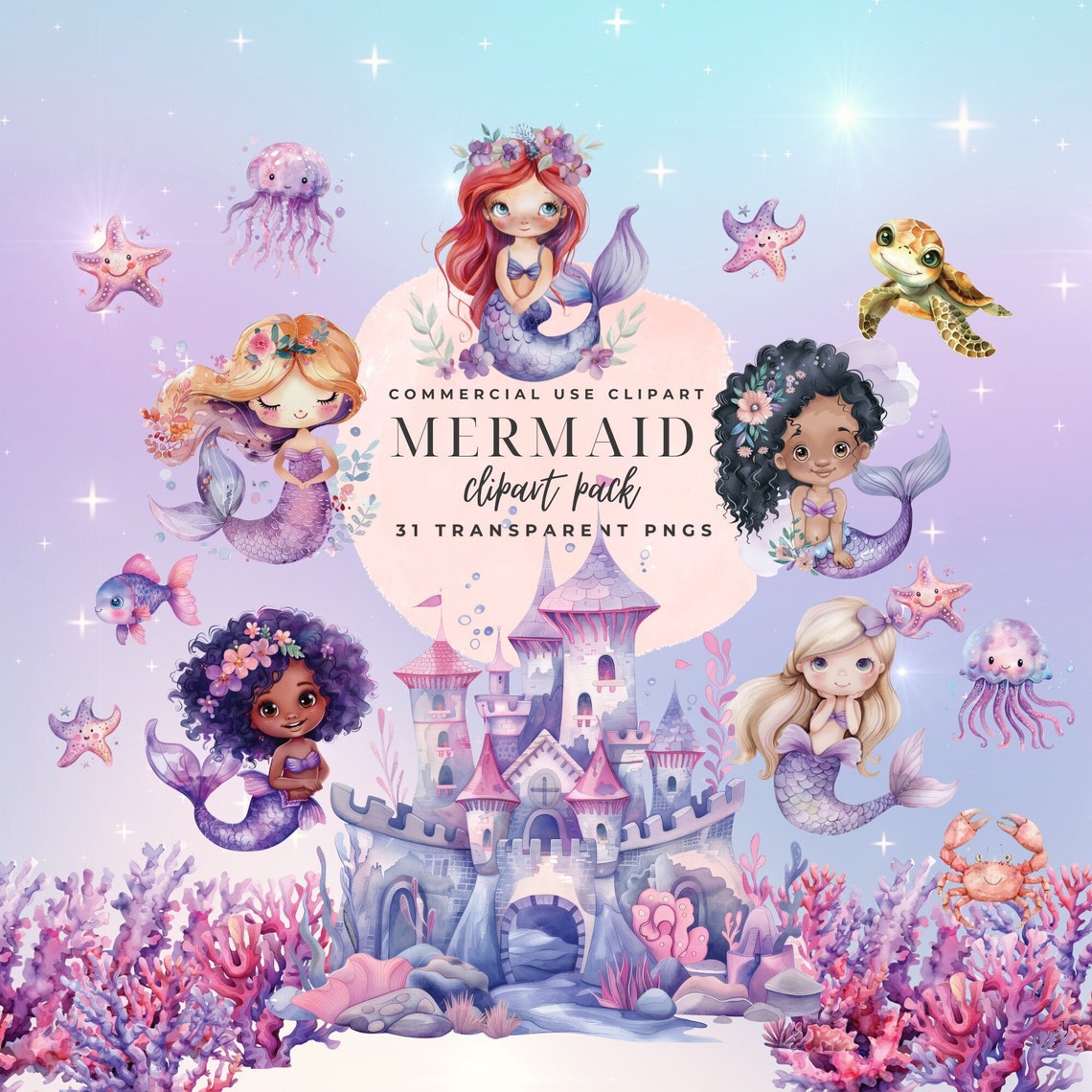 Mermaid Watercolor Clipart, Watercolor Mermaid Png, Clip Art for ...