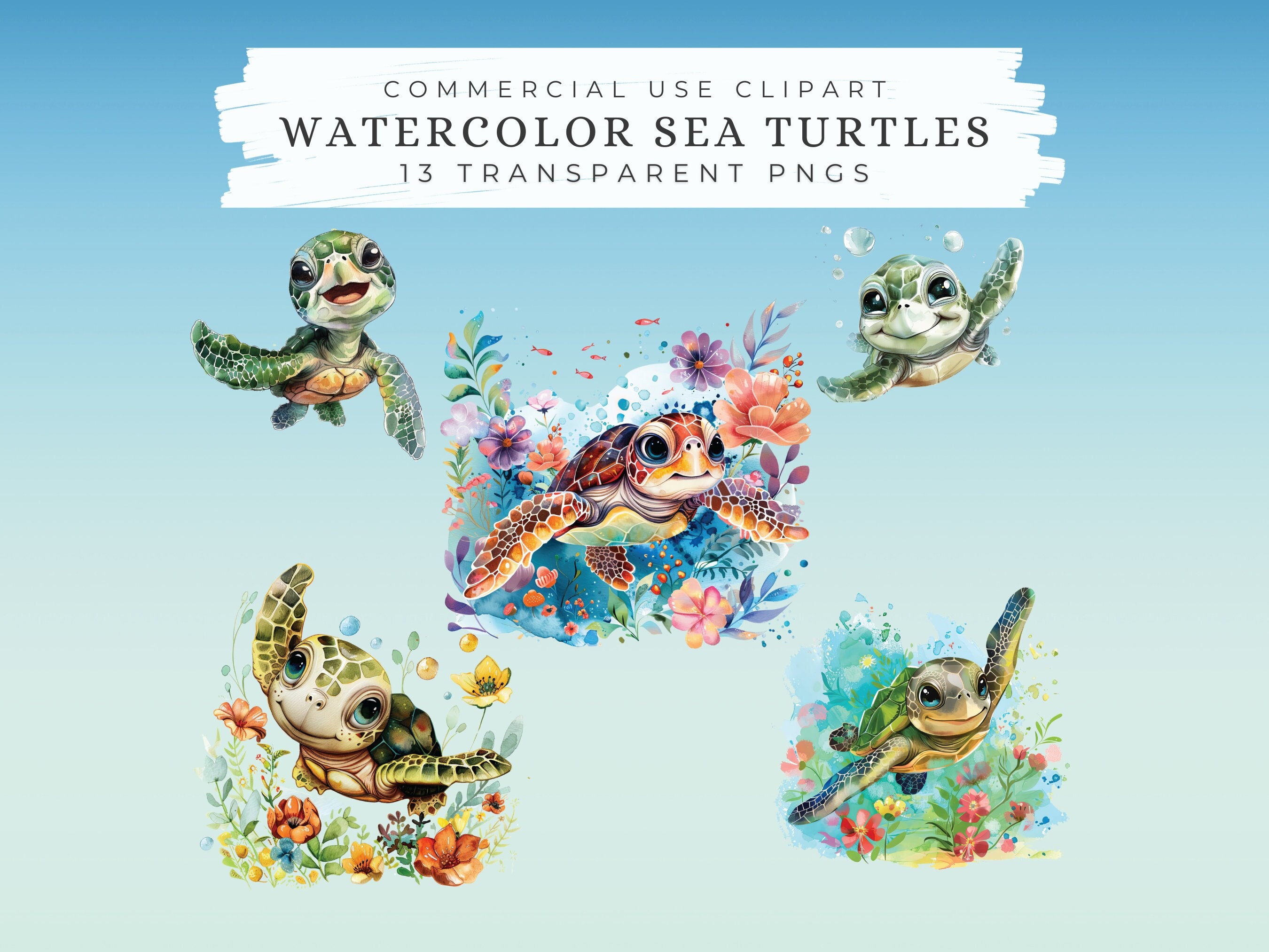 Watercolor Turtle PNG, Sea Turtle Clipart, Cute Turtle Clipart, Cute ...