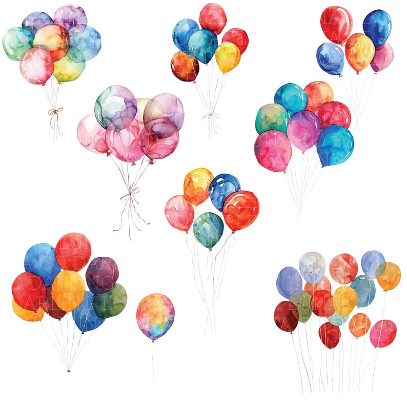 Watercolor Balloons Clipart Birthday Clipart Watercolor Balloons Pastel ...