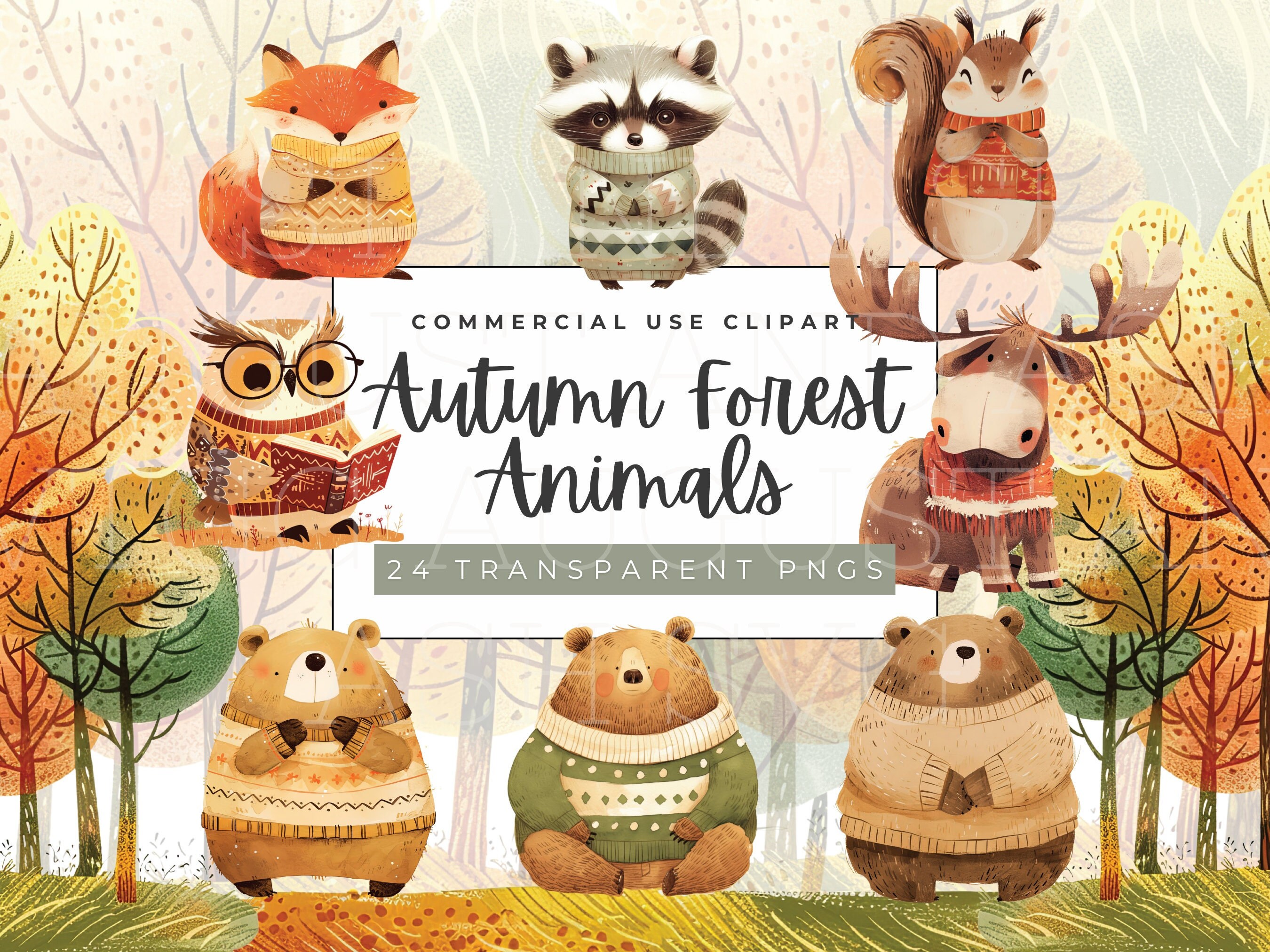 Watercolor Clipart, Baby Animal Clipart, Woodland Animal Png, Autumn ...