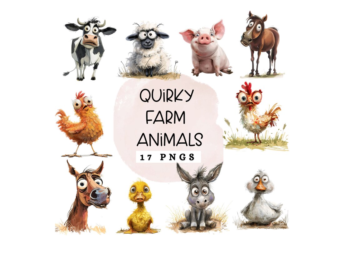 Funny Farm Animals Clipart, Quirky Animals Png, Digital Download, Card ...