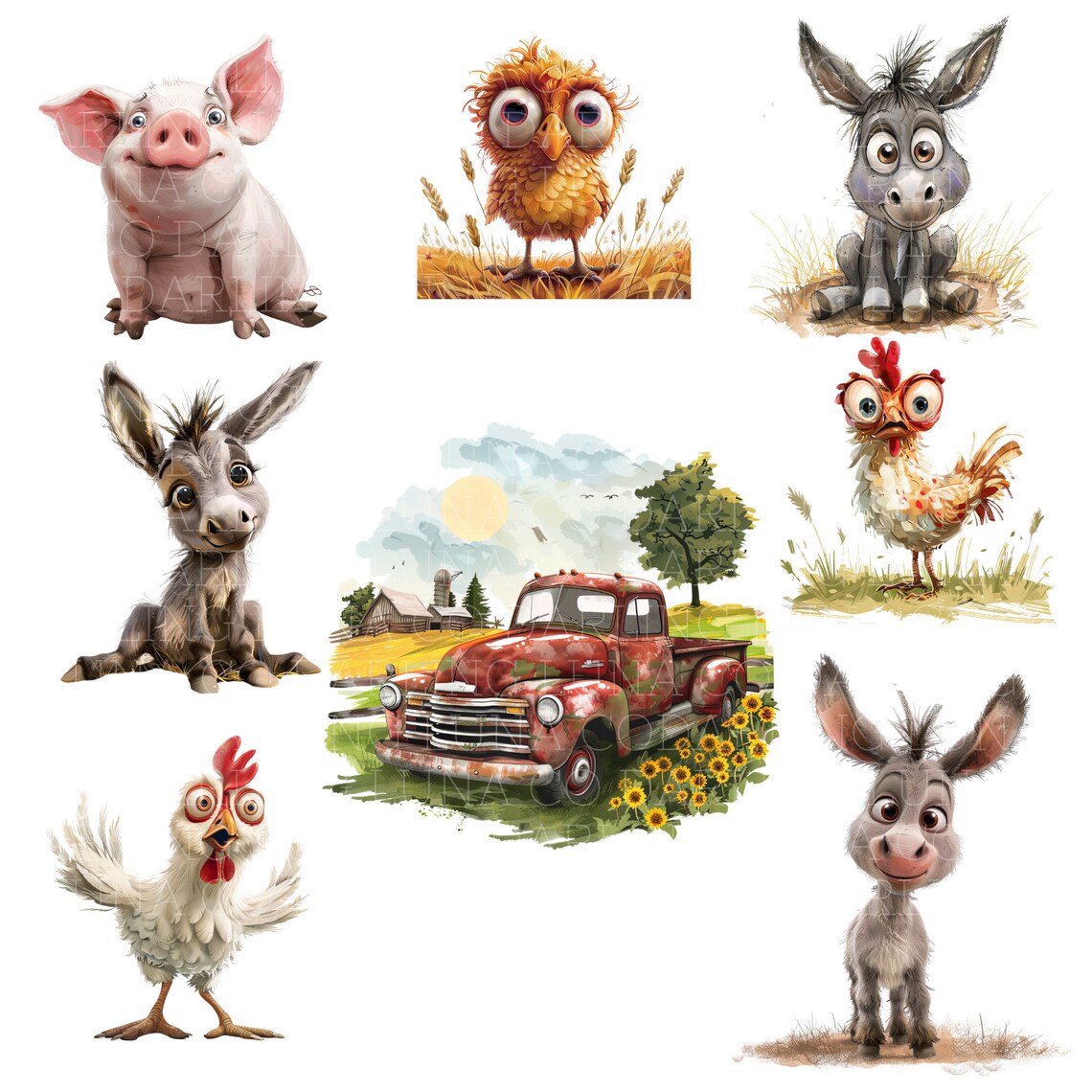 Funny Farm Animals Clipart, Quirky Animals Png, Digital Download, Card ...