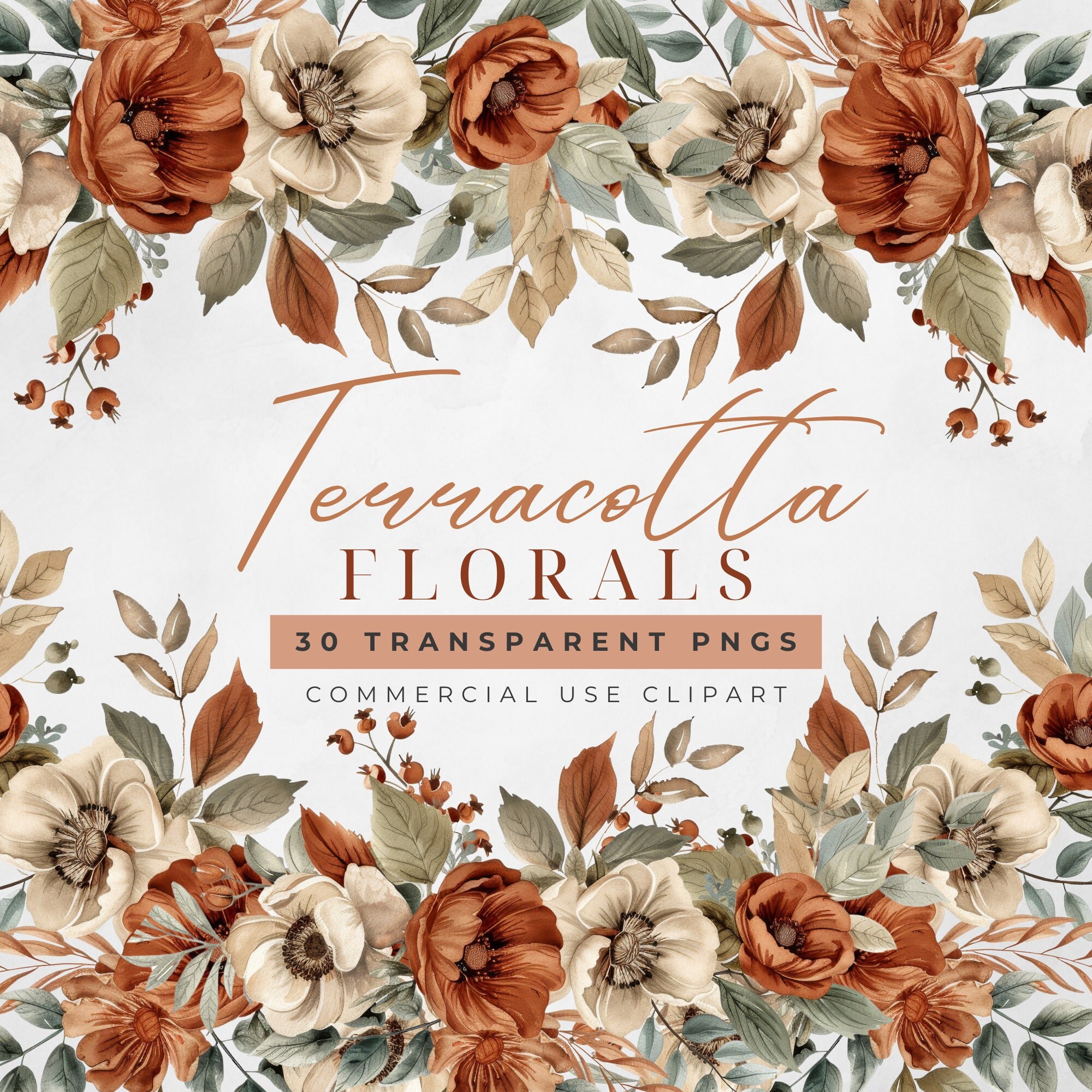 Terracotta Flowers, Terracotta Floral Png Clipart, Watercolor Flowers ...