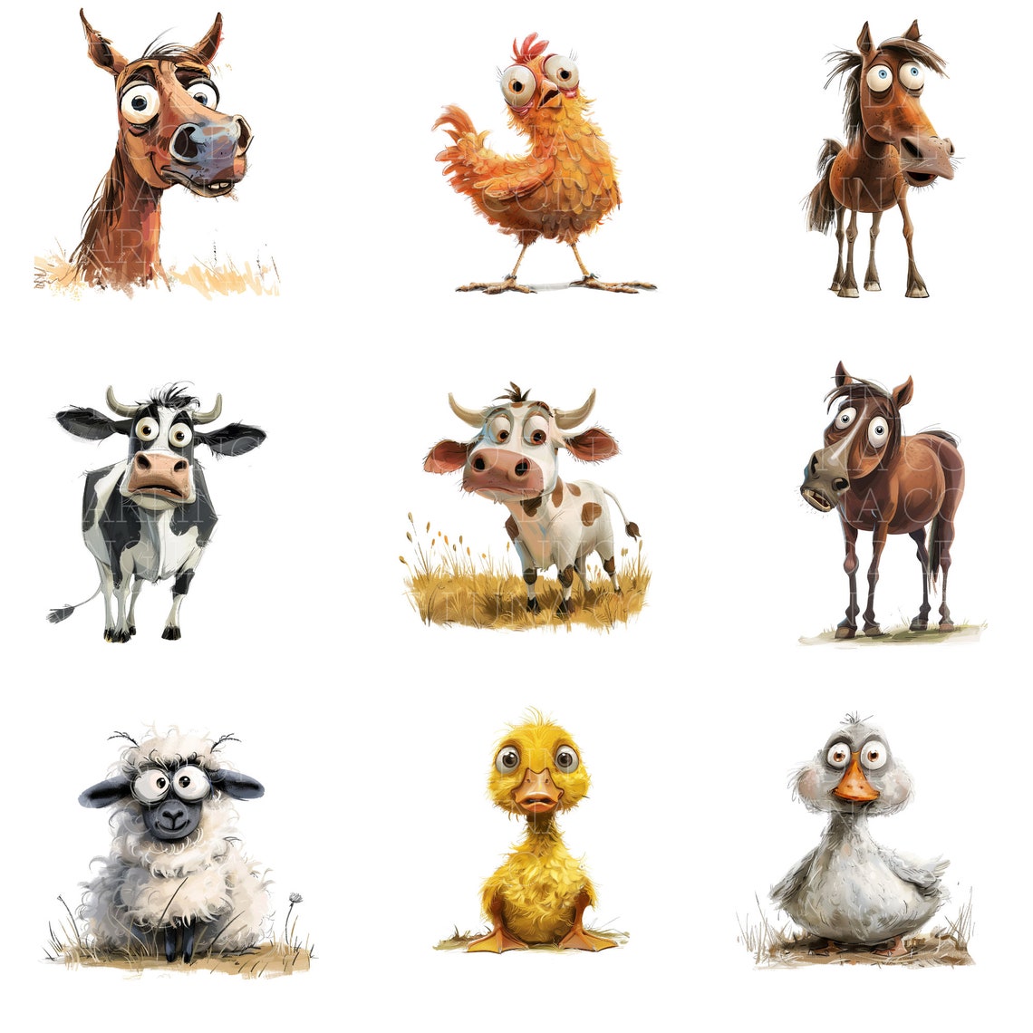 Funny Farm Animals Clipart, Quirky Animals Png, Digital Download, Card ...