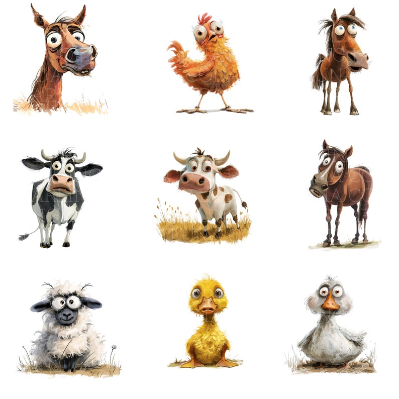 Funny Farm Animals Clipart, Quirky Animals Png, Digital Download, Card ...