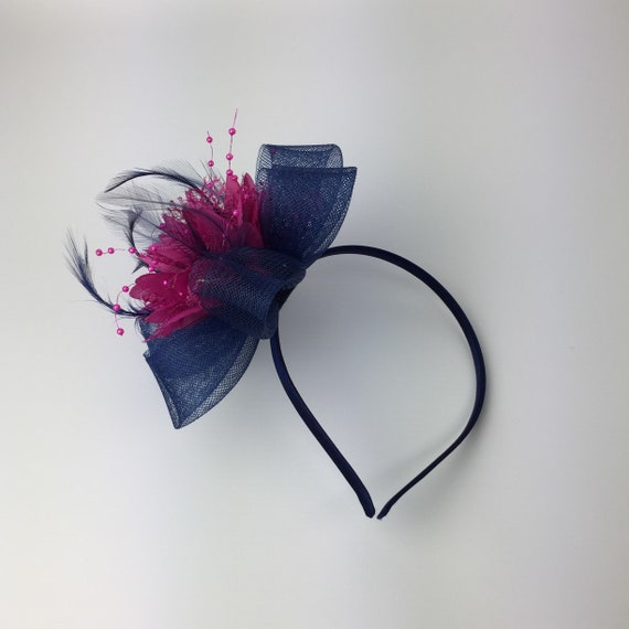 Navy Blue and Pink Fascinator Wedding Mother of the Bride Ladies Day Ascot Races Occasion Hatinator Dark Blue and Fuchsia Pink Bridesmaid Etsy UK