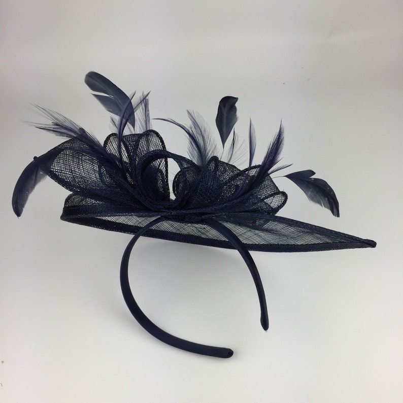 Dark Navy Blue Fascinator Dark Blue Navy Fascinator Headband Feathers ...