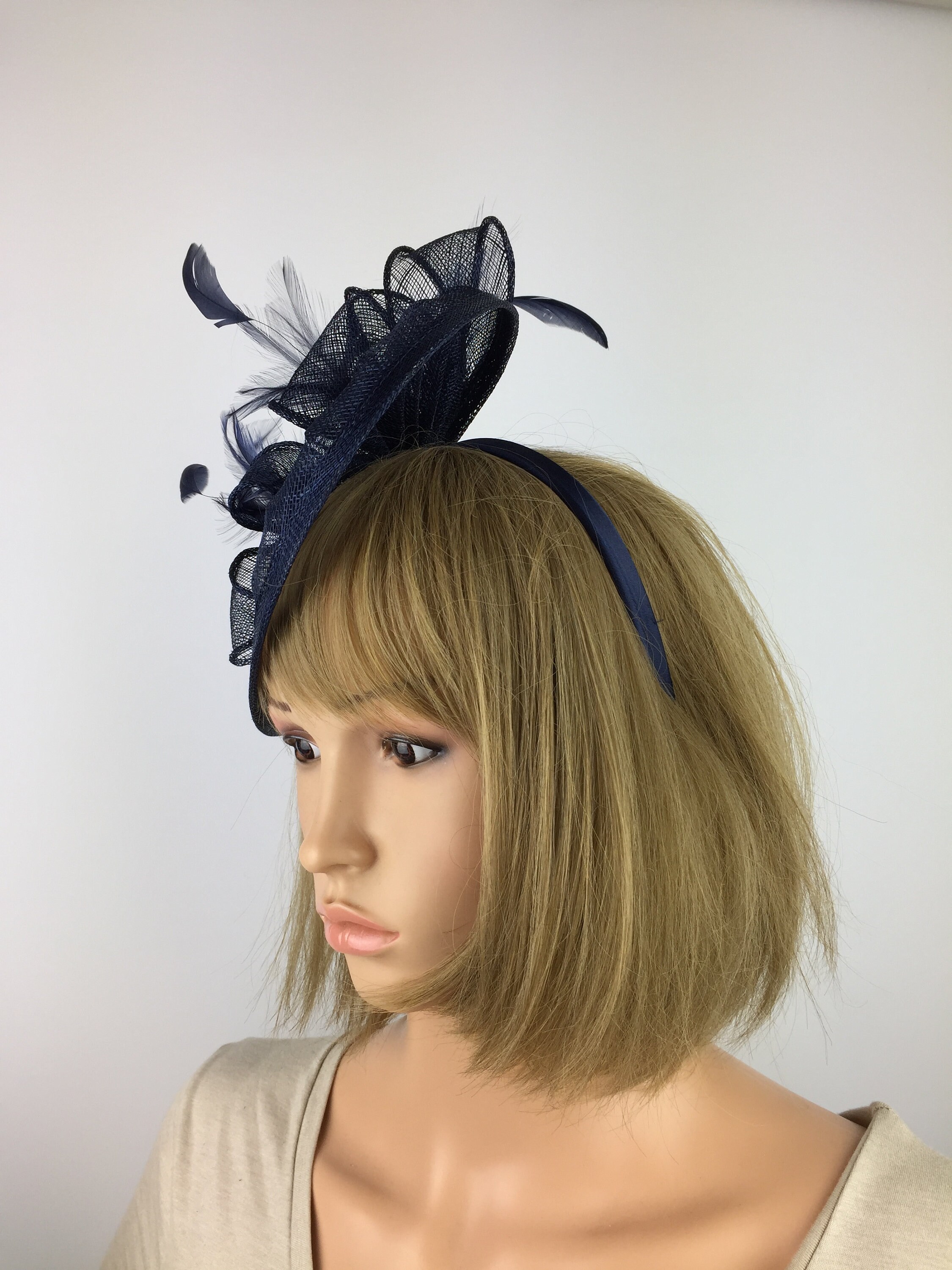 Dark Navy Blue Fascinator Dark Blue Navy Fascinator Headband Feathers ...