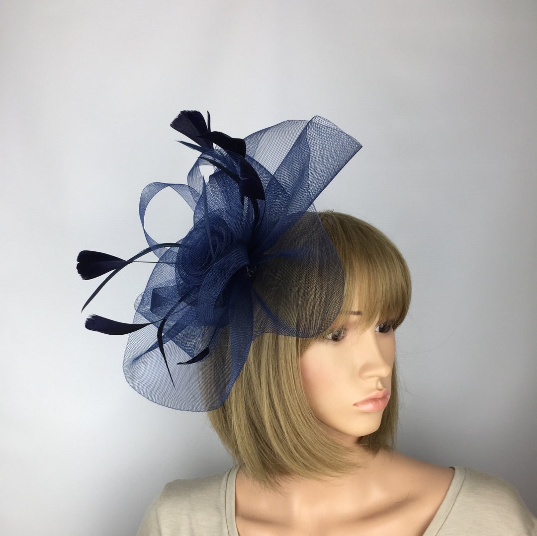 Navy Blue Fascinator Dark Blue Fascinator on Headband Feathers Wedding ...
