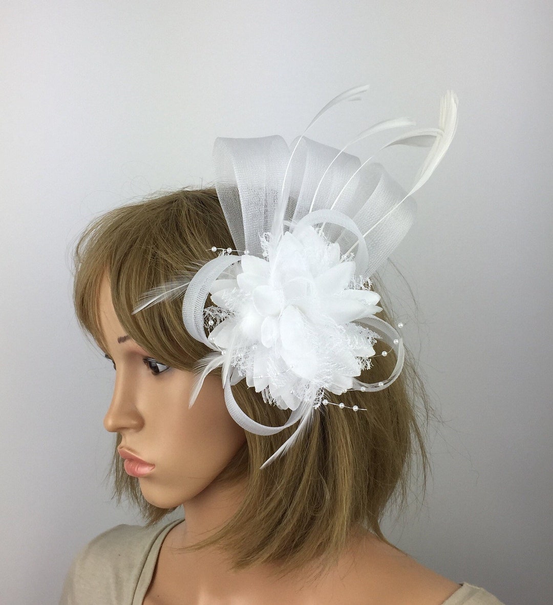 White Fascinator Mother of the Bride White Wedding Fascinator White ...