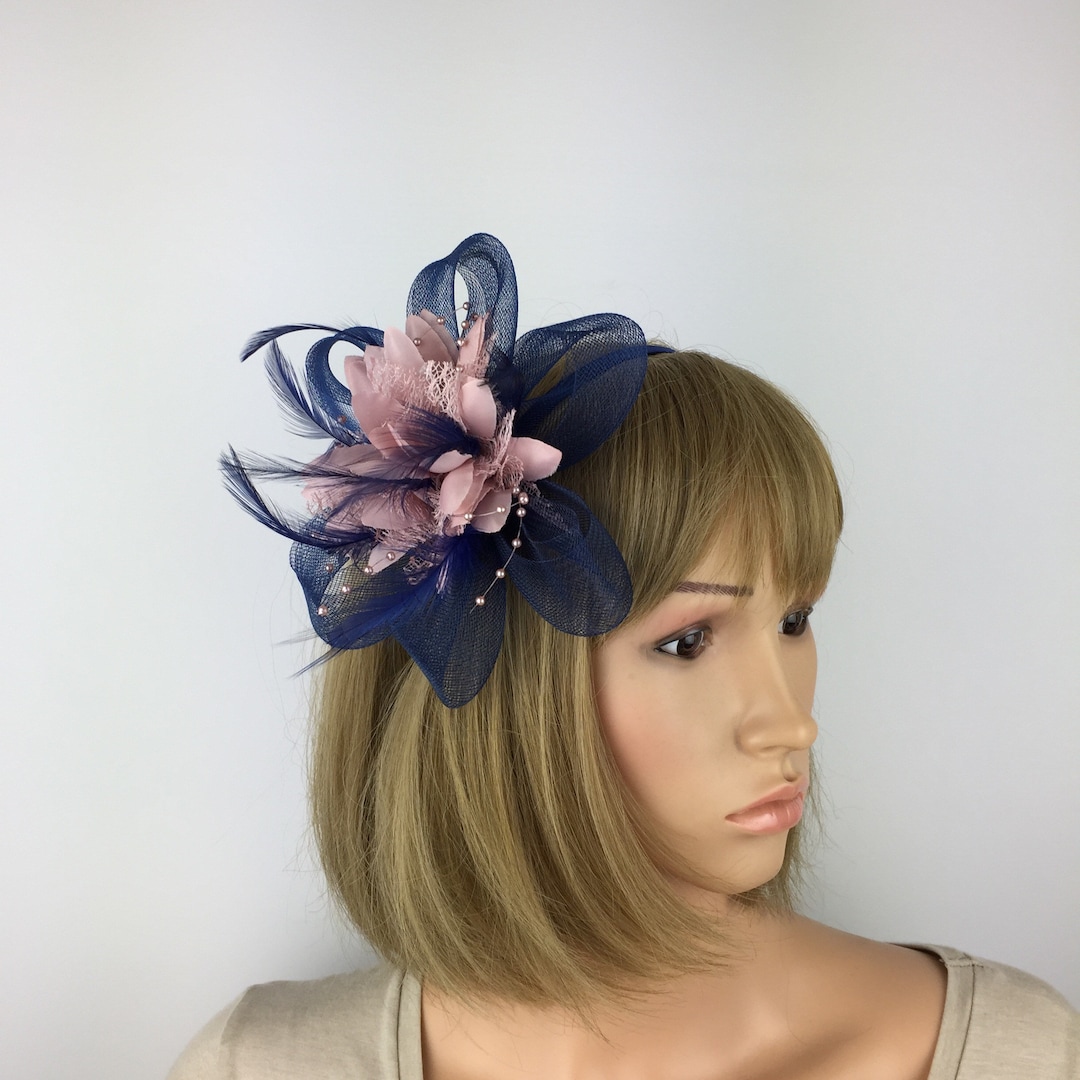 Navy Blue and Blush Fascinator Wedding Fascinators Mother of the Bride ...