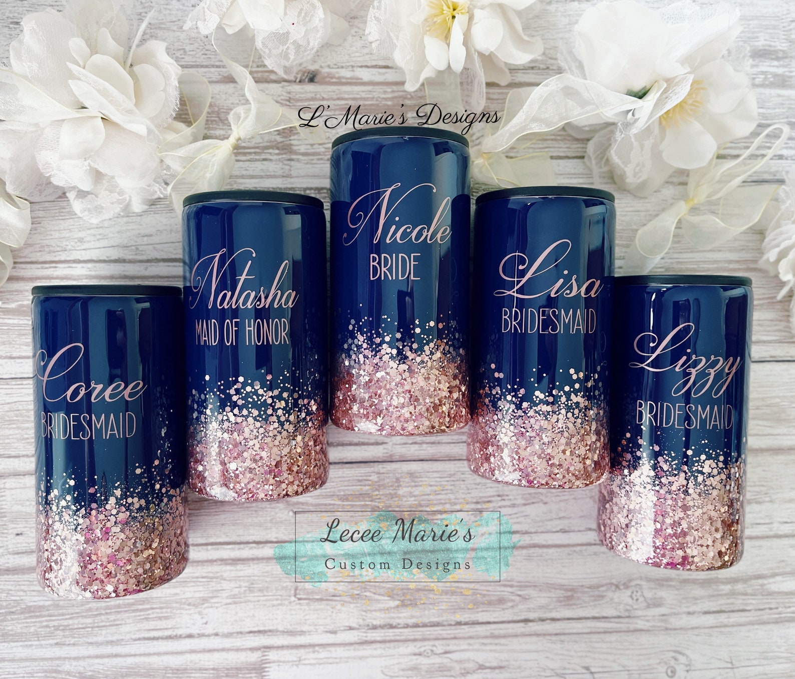 Wedding Party Tumbler Set Custom Wedding Tumblers Glitter - Etsy