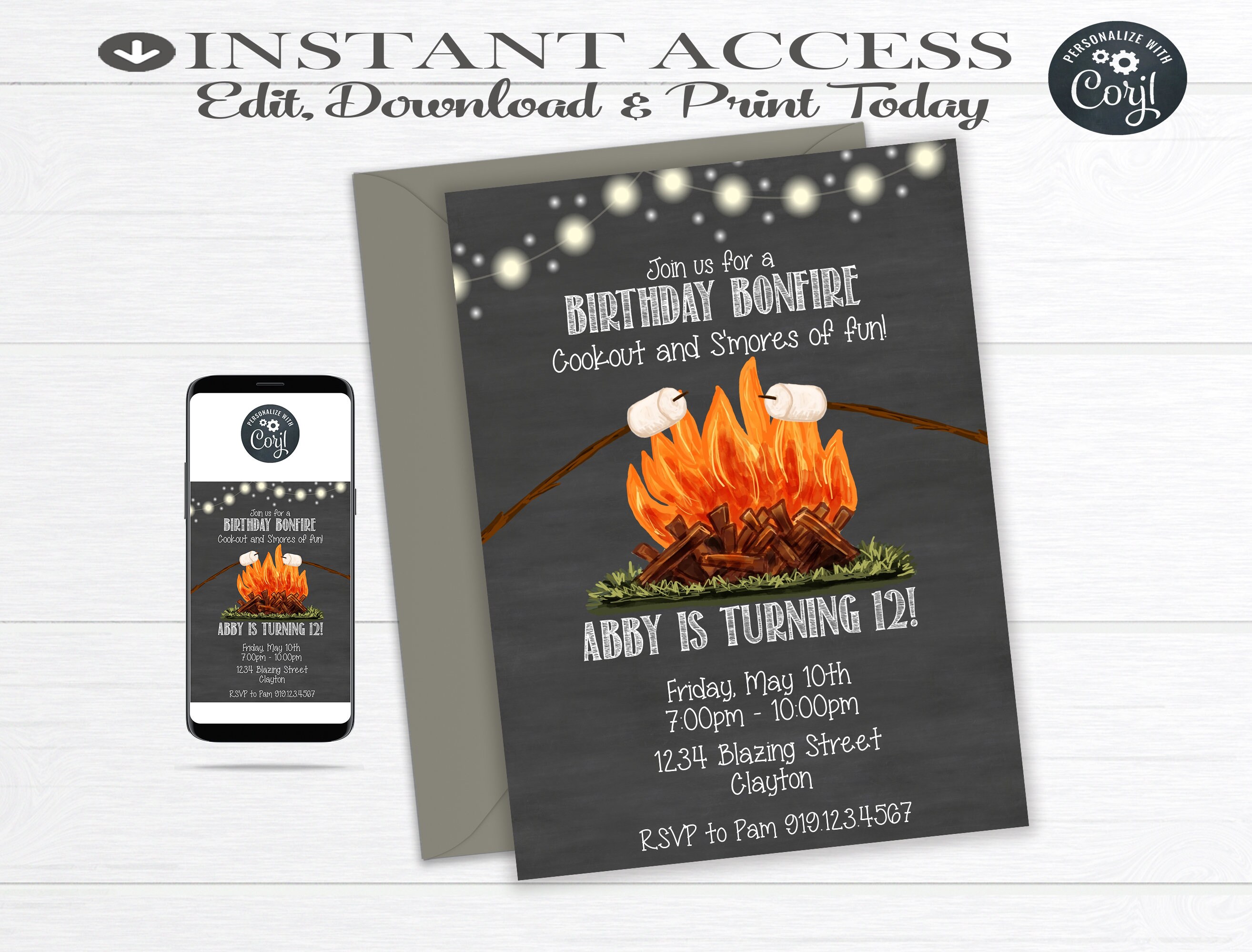 Bonfire Invitation Camping Birthday Invitations Backyard | Etsy