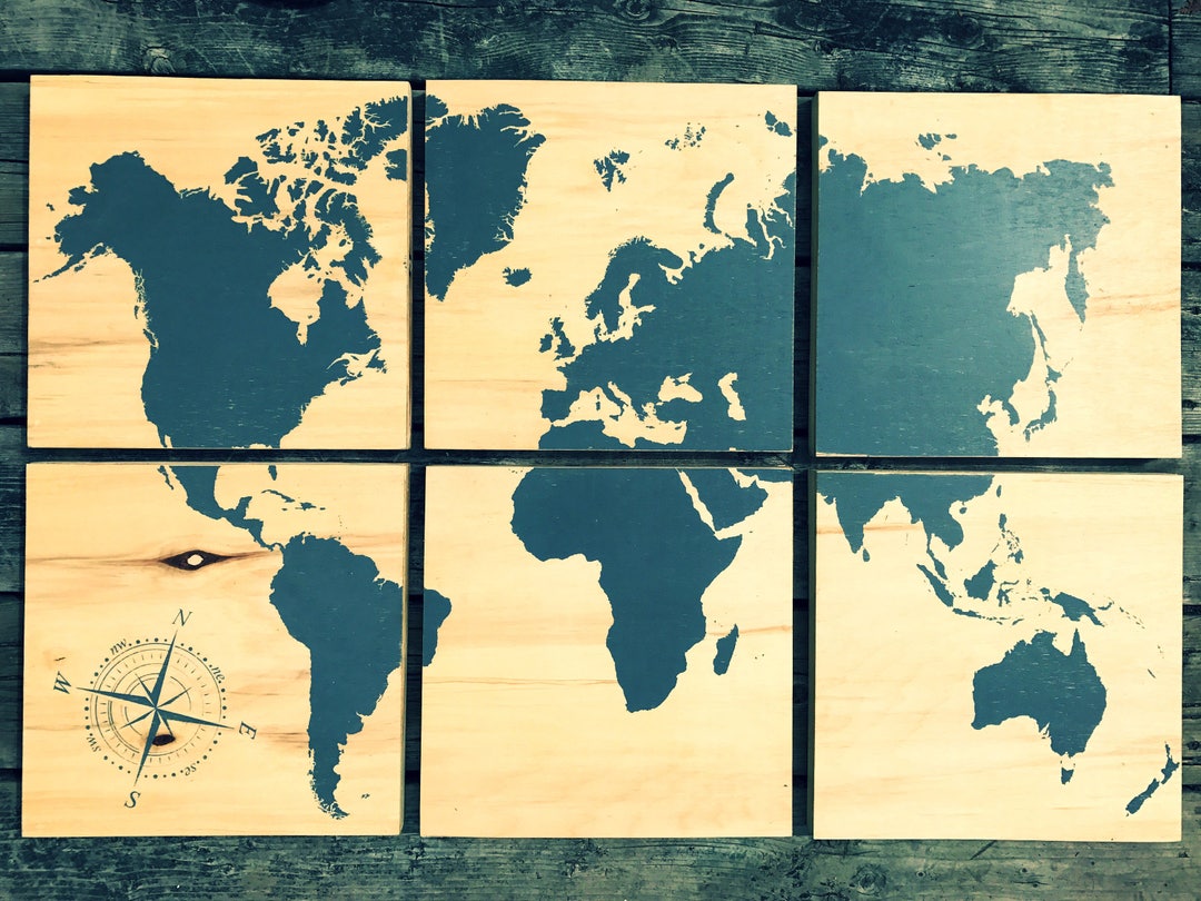 24x36 World Map Screen Printed With Grey Stain - Etsy
