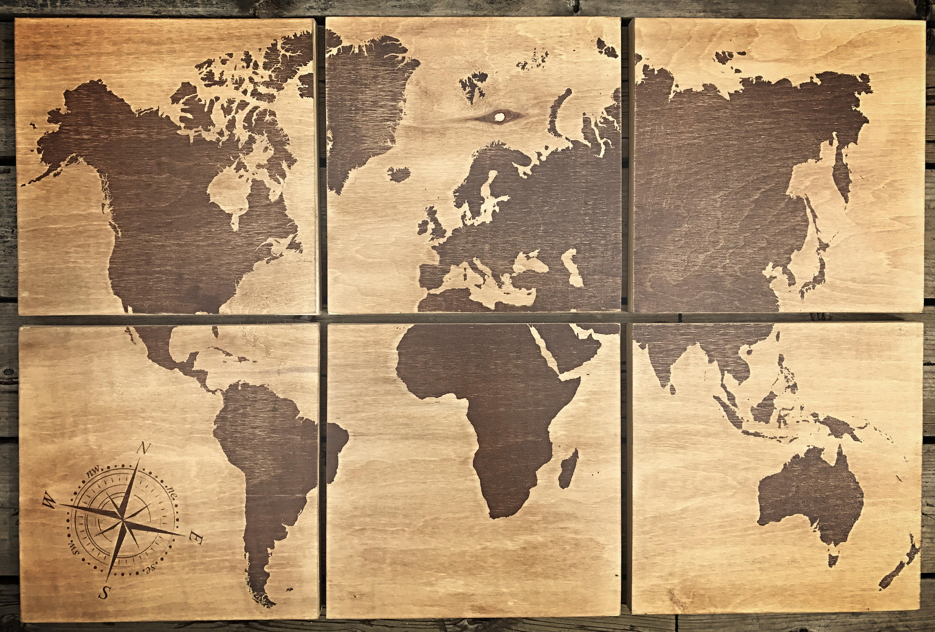 24x36 World Map Screen Printed With Brown Stain - Etsy