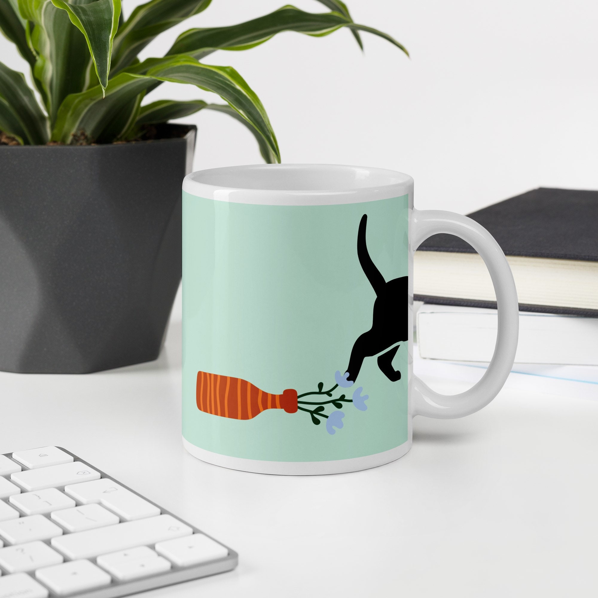Funny Cat Coffee Mug, Cats and Flowers, Cat Knocking Things Over, Cat ...