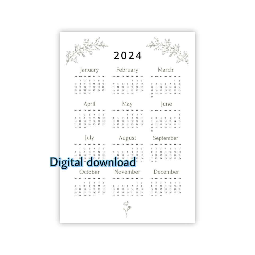 2024 Printable Calendar A4 Full Year Page Insert Minimalist - Etsy