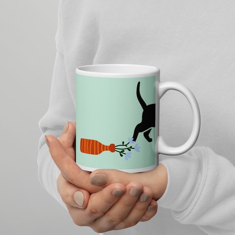 Funny Cat Coffee Mug, Cats and Flowers, Cat Knocking Things Over, Cat ...