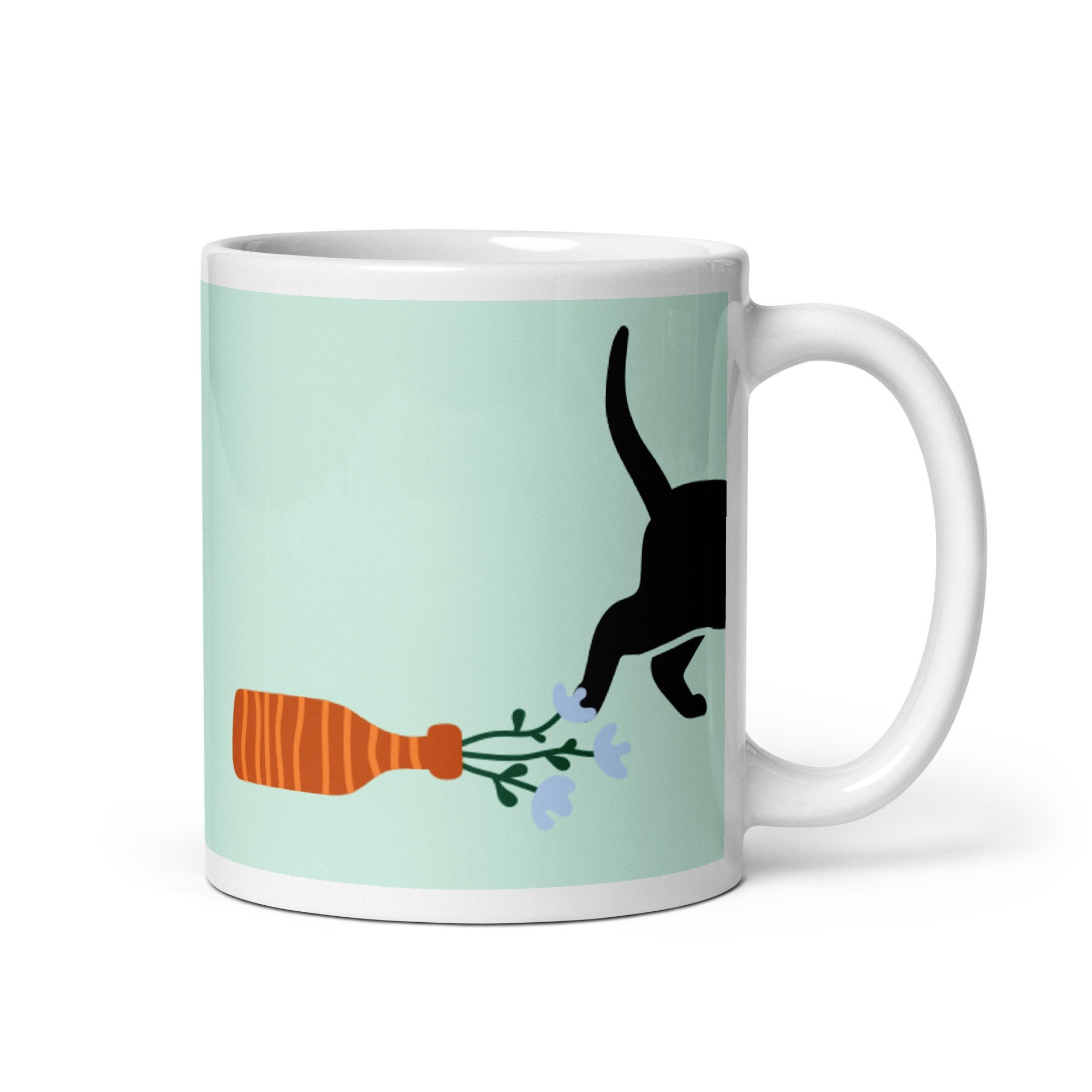 Funny Cat Coffee Mug, Cats and Flowers, Cat Knocking Things Over, Cat ...