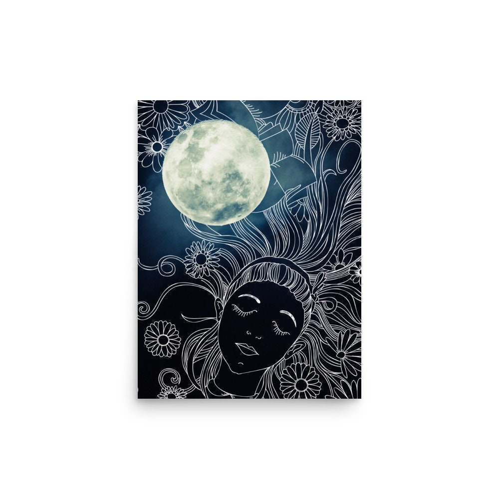 Moon Child Art Print Celestial Moon Goddess Cosmic Spiritual - Etsy