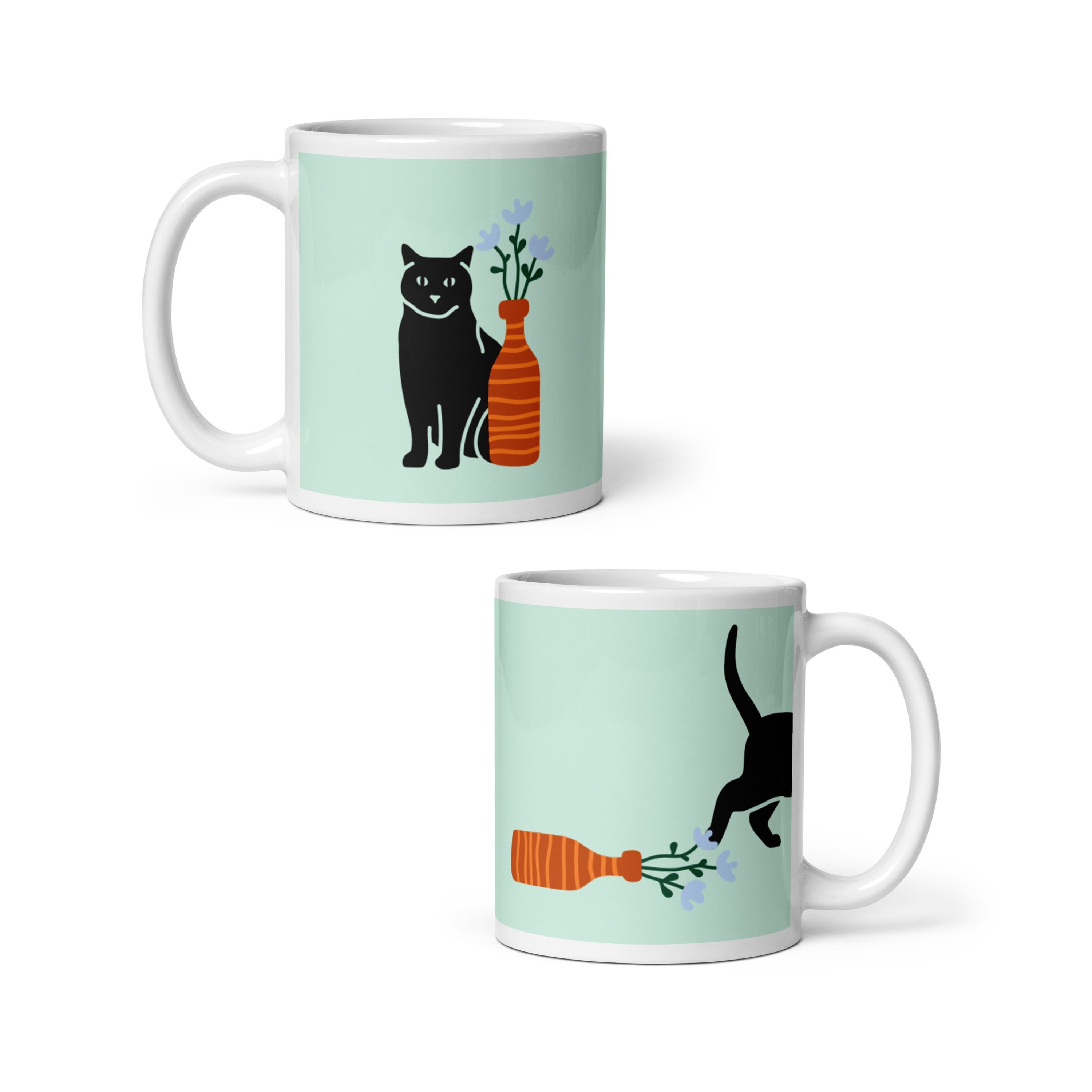 Funny Cat Coffee Mug, Cats and Flowers, Cat Knocking Things Over, Cat ...