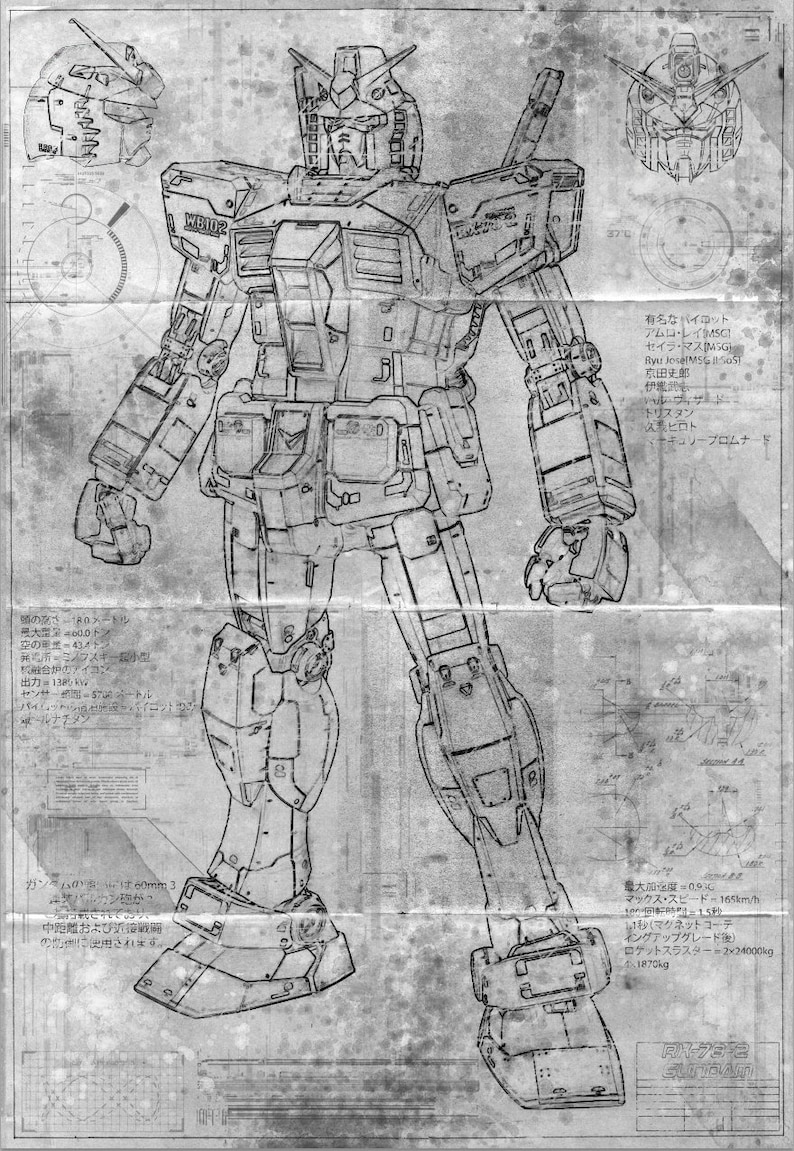 RX-78 Gundam - Blueprint / Aged Specs (A2 = 420mm*594 or 16.5' * 23.4 ...