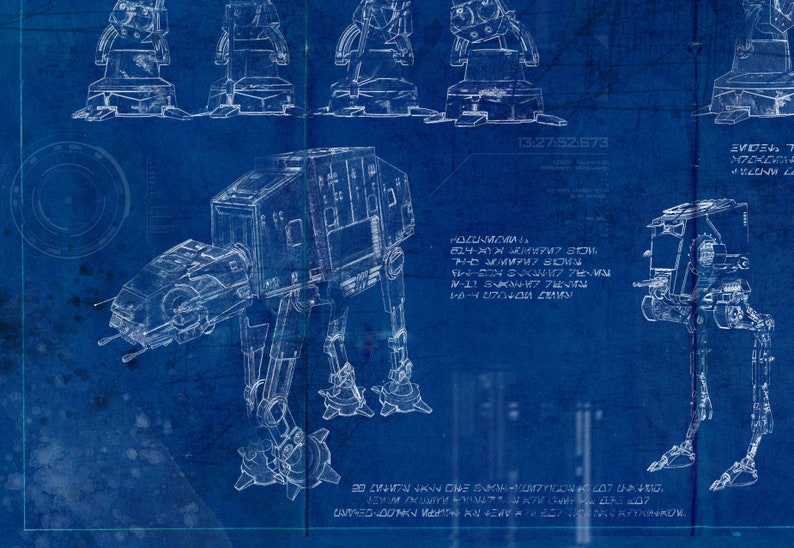 AT AT Imperial Walker Star Wars Poster Blueprint (A2 = 420mm*594 or 16. ...