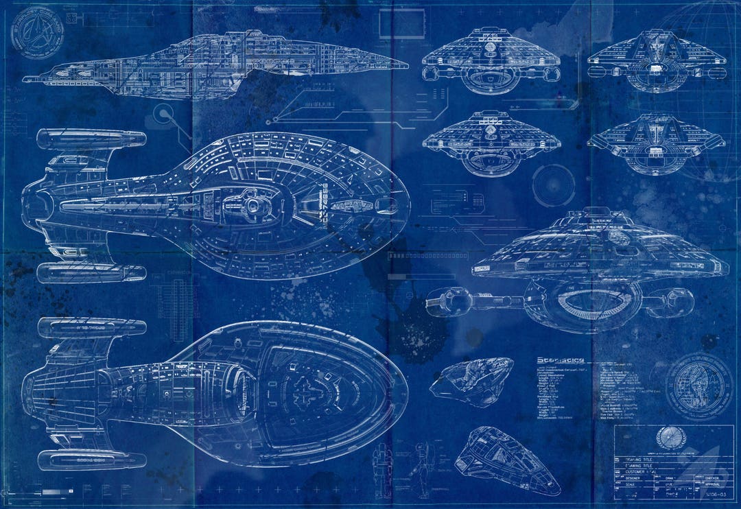 Star Trek USS Voyager NCC-74656 Art Print Distressed / Aged Blueprint ...
