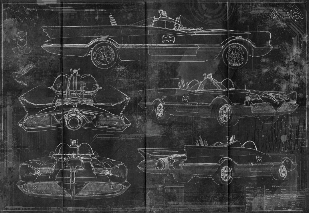 Batman Original 1966 Batmobile Blueprint Art Print A2 420mm594 or 16.5 ...
