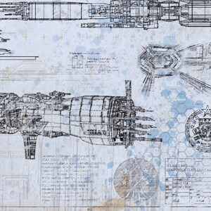 Aliens U.S.S Sulaco Aged Blueprint Design (A2 = 420mm*594 or 16.5' * 23 ...