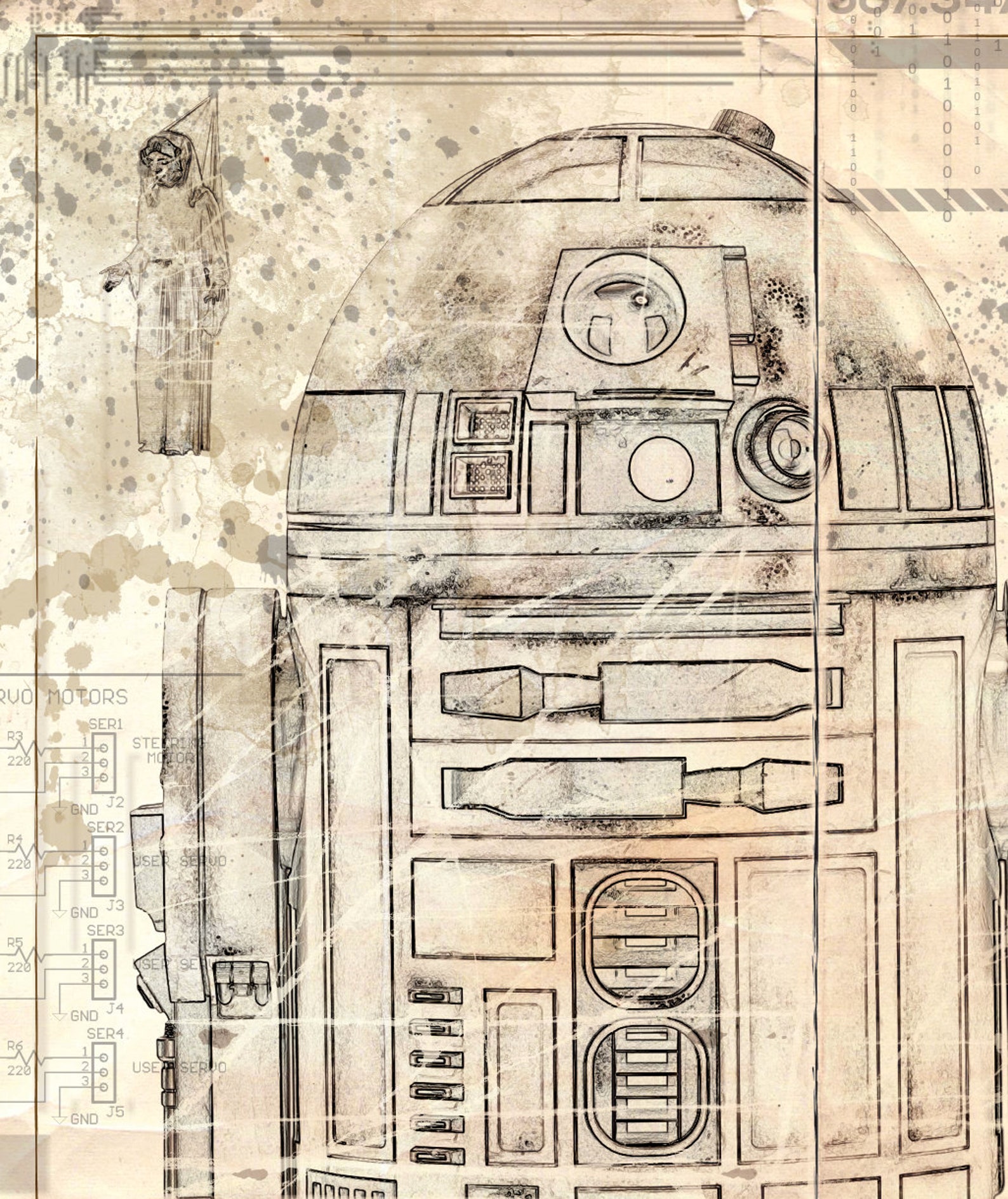 R2-D2 Star Wars Aged Blueprint. | Etsy