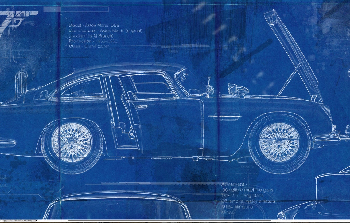 James Bond Aston Martin DB5 - Aged Blueprint Art Print. - Etsy