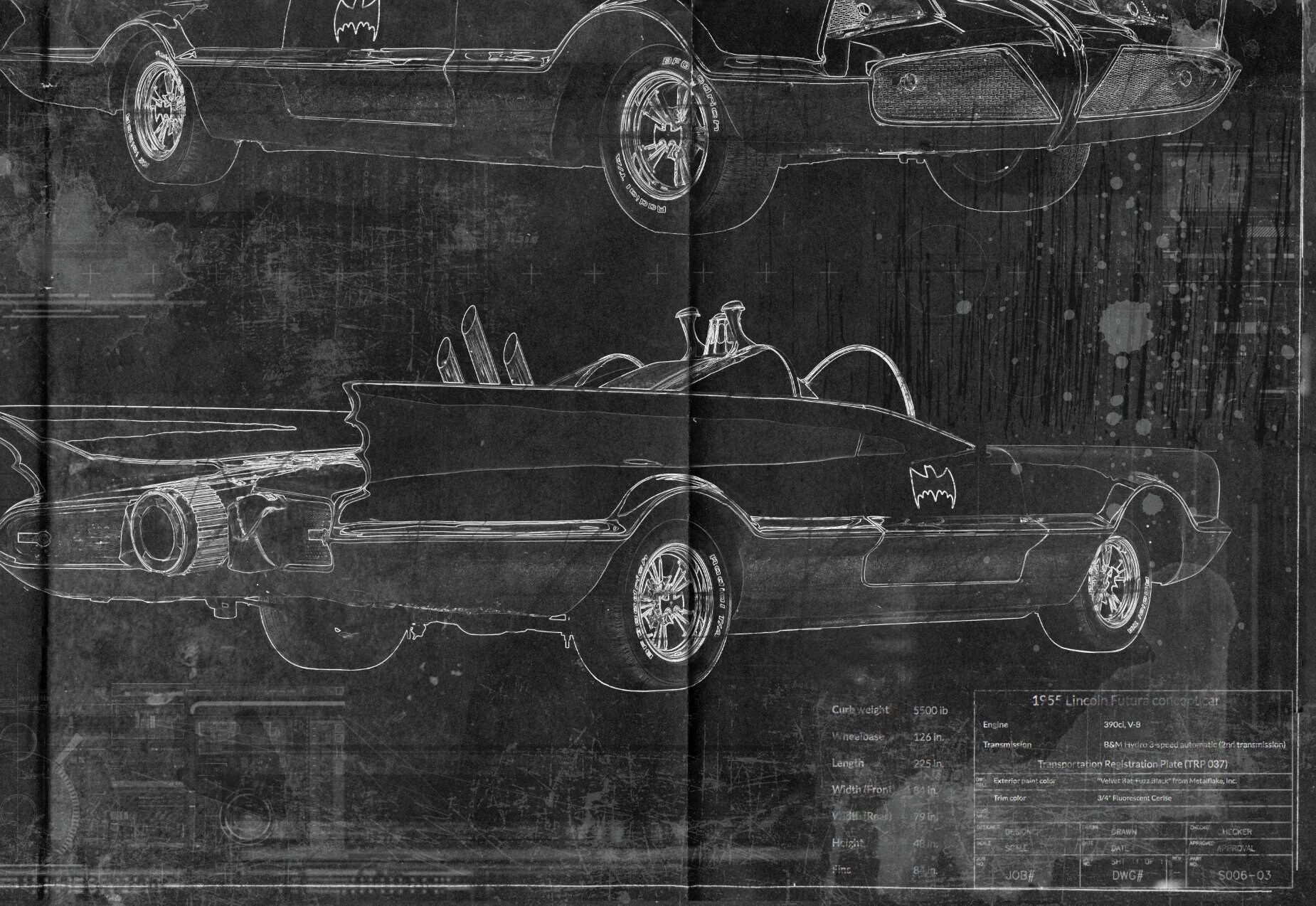 Batman Original 1966 Batmobile Blueprint Art Print A2 | Etsy