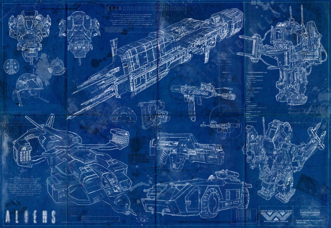 Aliens Blueprint - Aged Aliens Print. - Etsy