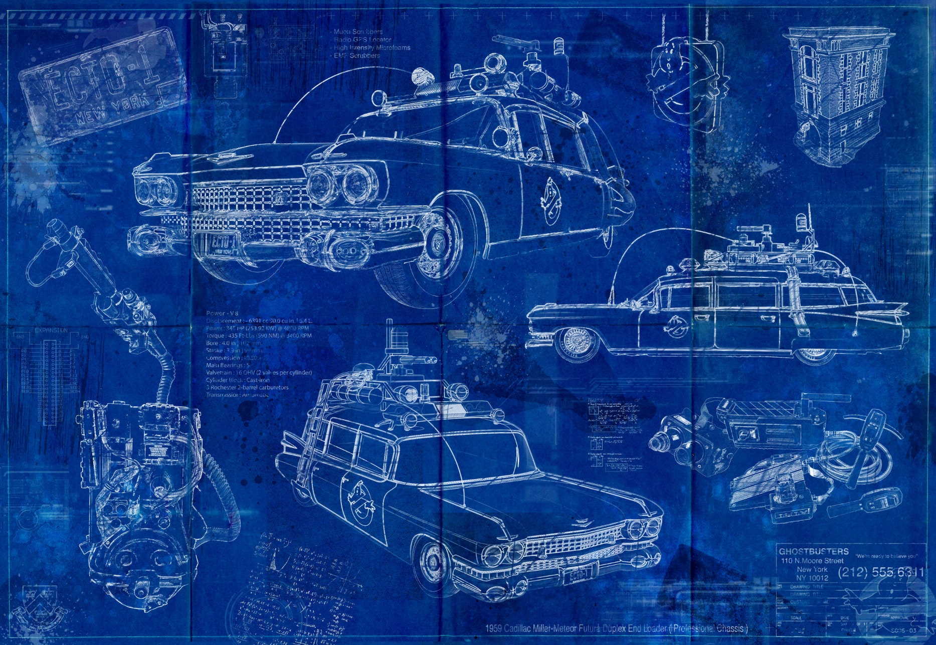 Ghostbusters Ecto-1 Aged Ecto 1 Blueprint / Ghostbusters - Etsy Canada