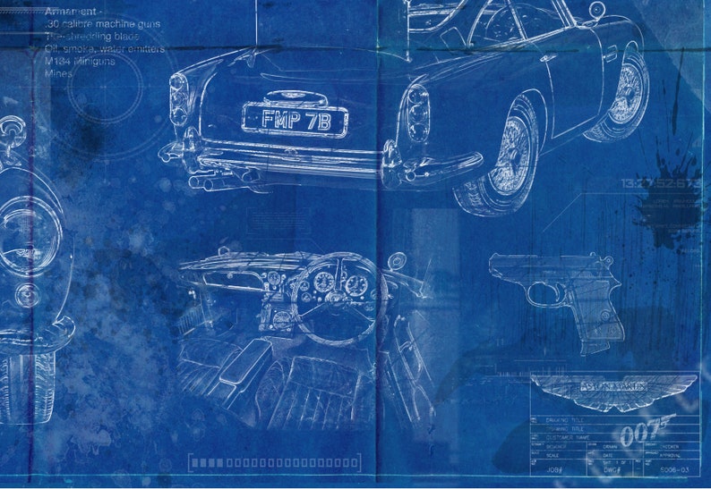 James Bond Aston Martin DB5 - Aged Blueprint Art Print. - Etsy UK