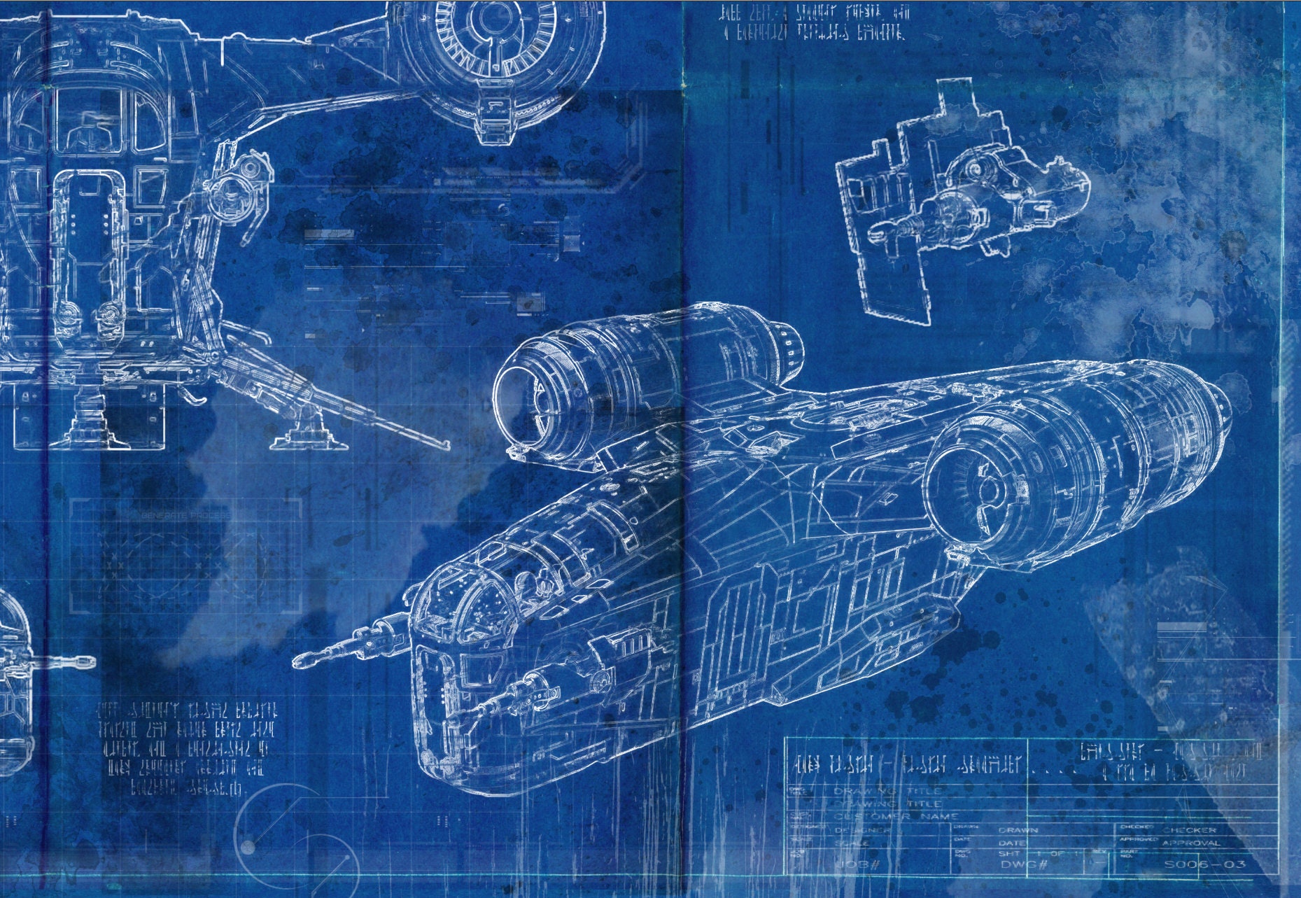 Razor Crest the Mandalorian Aged Schematic Print. - Etsy UK