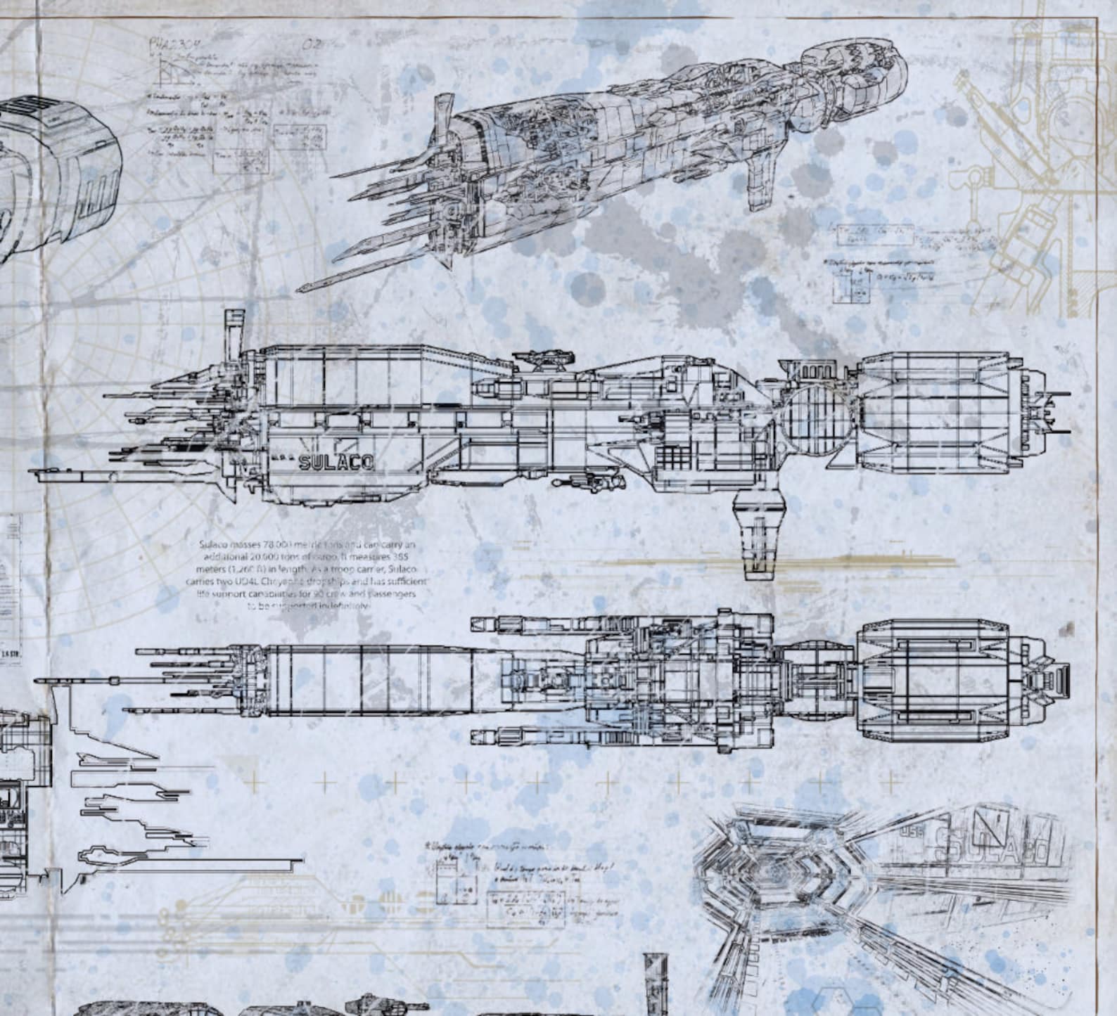 Aliens U.S.S Sulaco Aged Blueprint Design A2 420mm594 or - Etsy