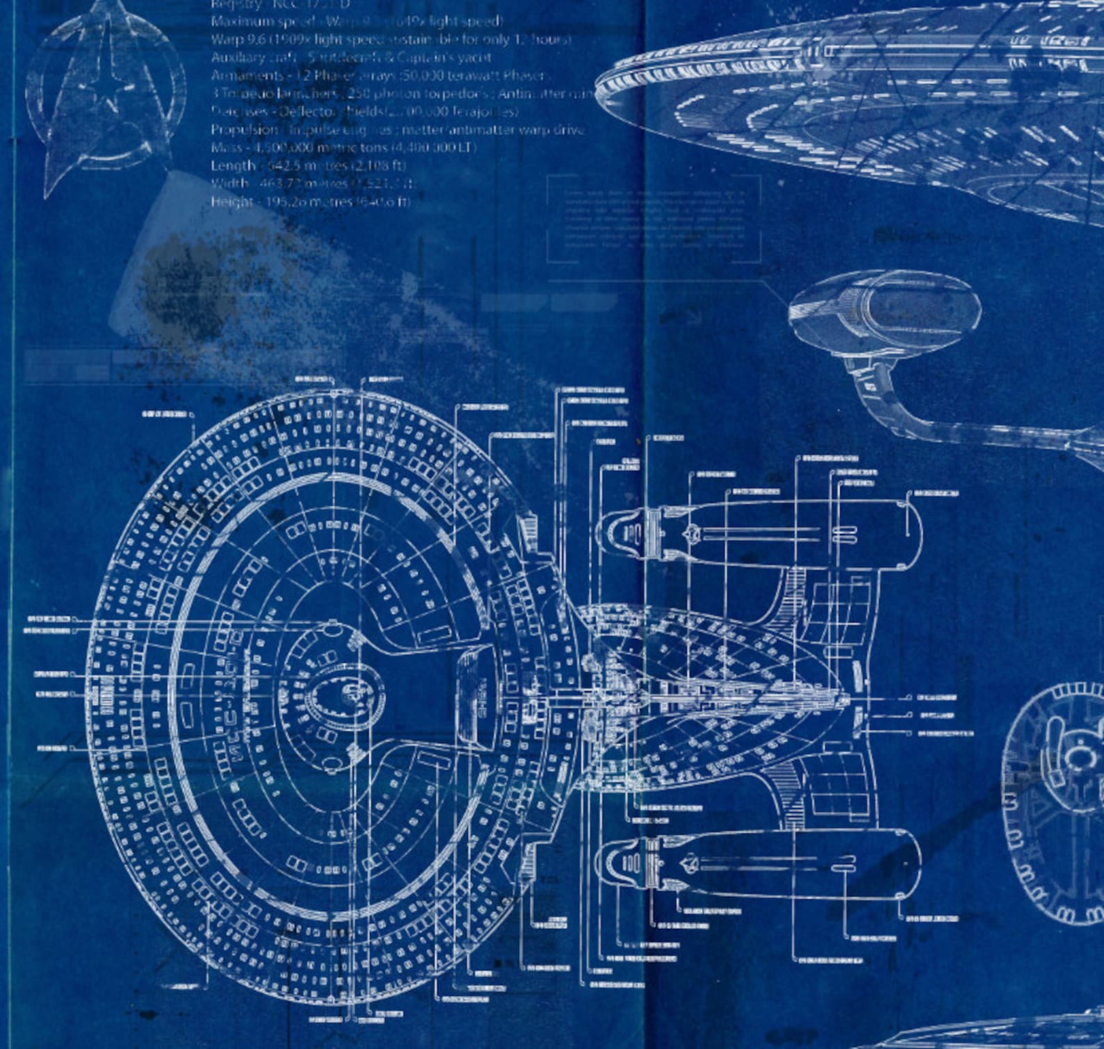 Star Trek Enterprise USS 1701-D Blueprint Art Print - Etsy