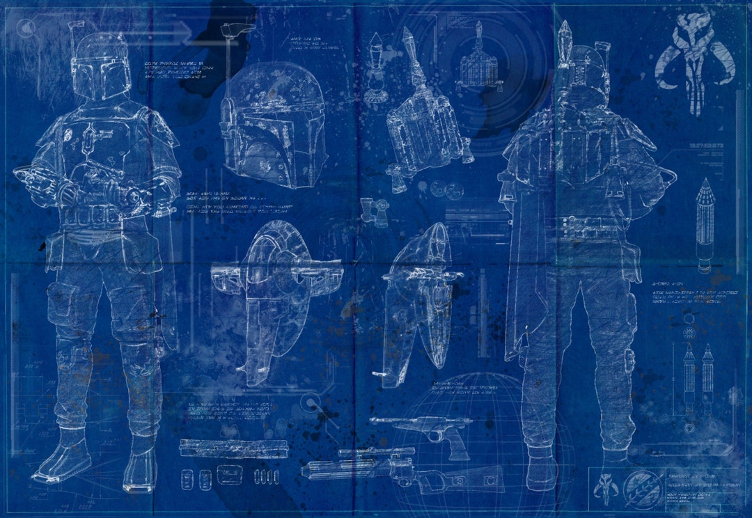 Boba Fett Star Wars Poster Blueprint (A2 = 420mm*594 or 16.5' * 23.4 ...