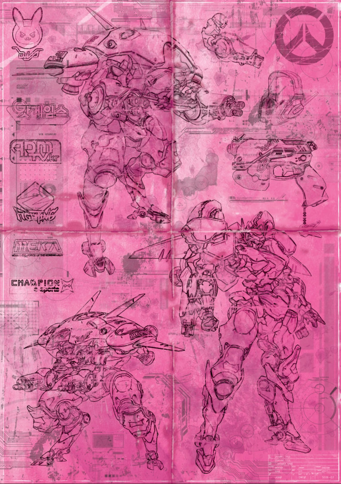 Overwatch / DVA - Blueprint / Aged Specs (A2 = 420mm*594 or 16.5' * 23. ...