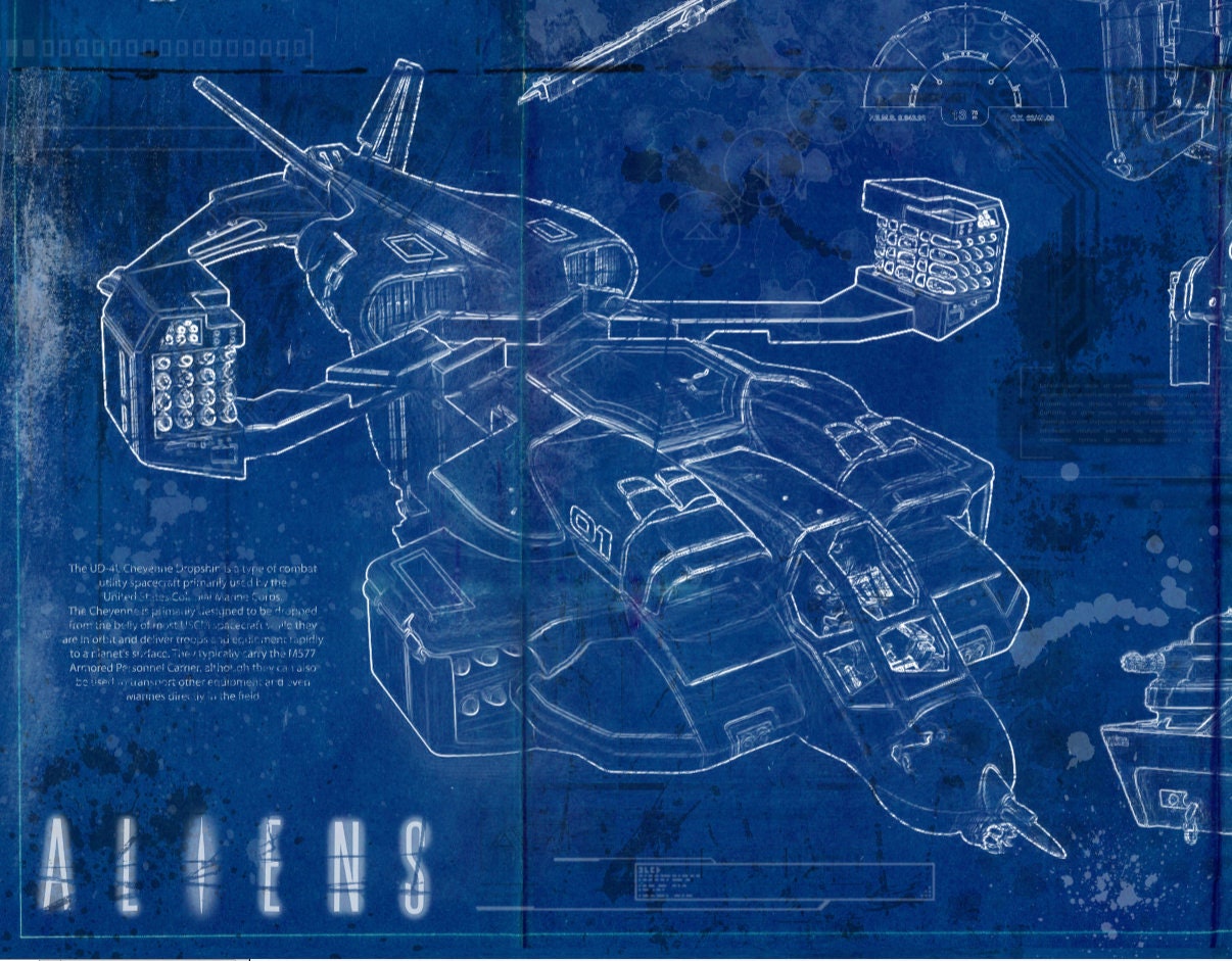Aliens Blueprint - Aged Aliens Print. - Etsy