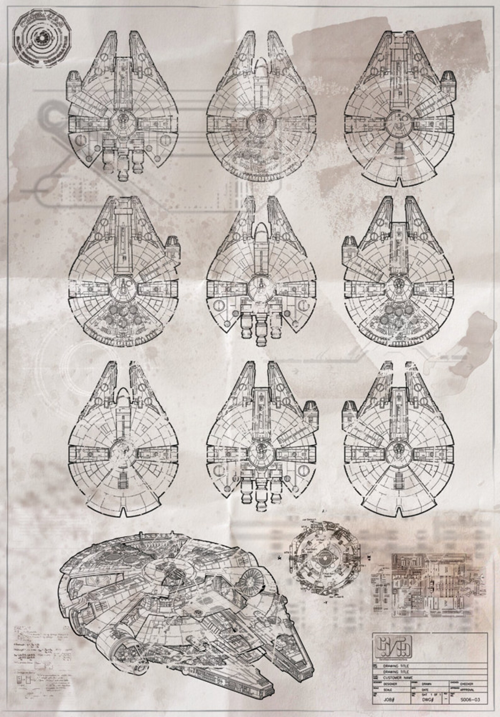 Millennium Falcon Blueprint-variations (whiteprint) - Etsy